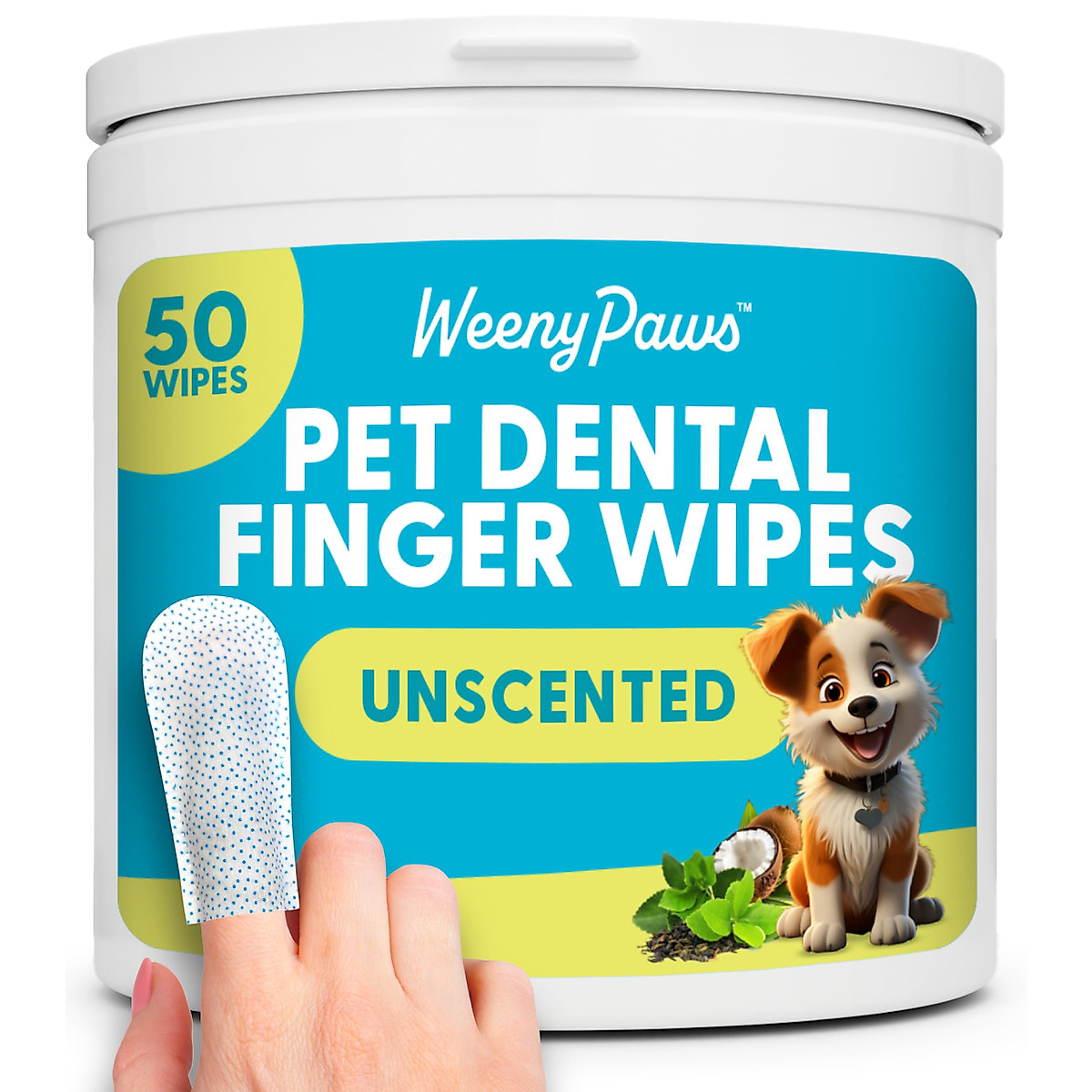 WEENY PAWS Pet Dental Wipes for Dogs & Cats, Remove Bad Breath and Plaque, Easy to use, Dog Finger Toothbrush, Disposable Gentle Cleaning Pet Dental Wipes, Gentle Dog Toothbrush, 50 Wipes