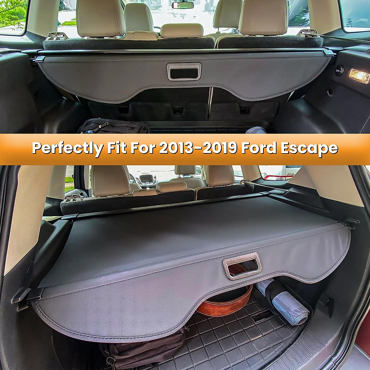 Trunk Cargo Cover for Ford Escape 2013 2014 2015 2016 2017 2018 2019 Retractable Rear Trunk Cargo Luggage Security Shade Cover Shield Interior Accessories Waterproof All Weather (Black)
