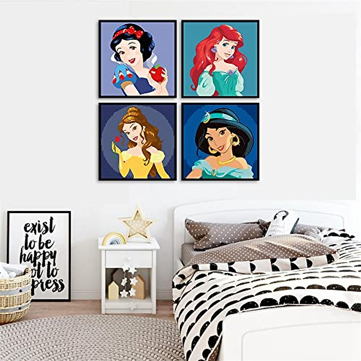 cupmod 4 Pack Cartoon Character Paint by Number for Kids Ages 4-8,Easy Acrylic Paint by Number for Kids On Canvas,Oil Painting Paint by Number Kits Gift for Kids(Framed)