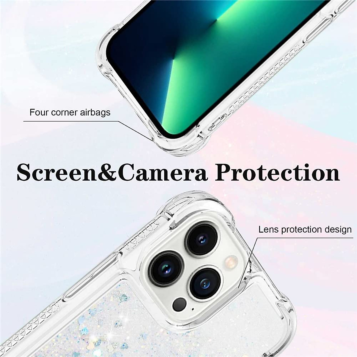 COTDINFOR Compatible with iPhone 12 Mini Case Glitter Liquid Cute Clear Phone Case Floating Quicksand Shockproof Protective Bumper Silicone Soft TPU Case for iPhone 12 Mini 5.4 Inch Love Sliver YB