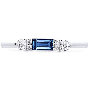 AFFY Baguette Simulated Sapphire Blue & White Cubic Zirconia 14K White Gold Over Sterling Silver Three Stone Design Bridal Engagement Wedding Ring Jewelry for Women Size -8