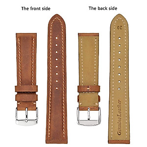 BISONSTRAP Watch Strap 20mm, Vintage Leather Replacement Watch Band, Light Brown with Thread
