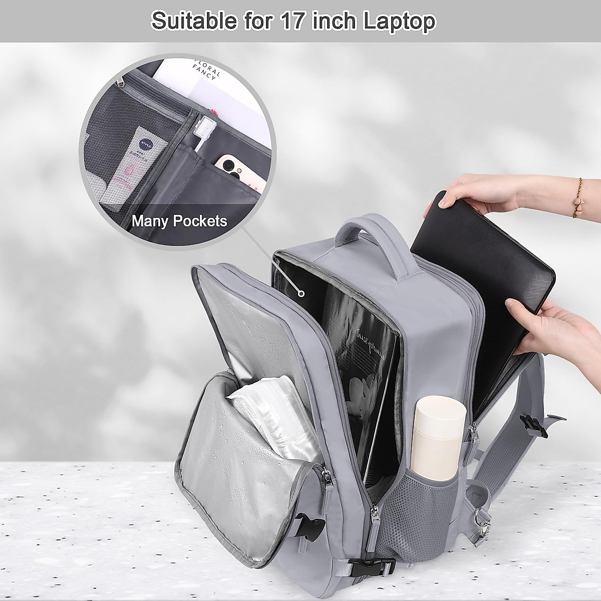 Sinaliy Travel Backpack for Women Men, 40L Carry On Backpack, 17 Inch Laptop Backpack, Waterproof Backpack, College Bookbag, Laptop Backpack, Backpack for Women, as Person Item Flight Approved