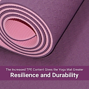 Samdiya Yoga Mat - TPE Classic 1/4 Inch Thick Pro Yoga Mat Eco Friendly Non Slip Fitness Exercise Mat with Carrying Strap-Workout Mat for Yoga, Pilates and Floor Exercises (Magenta-Pink)