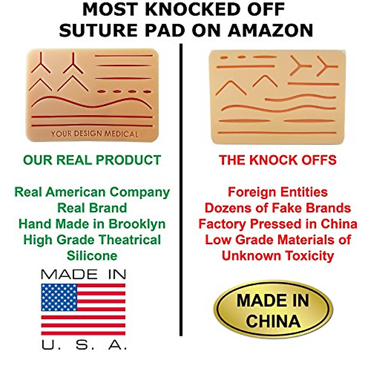 Large 3-Layer Suture Pad w/Wounds (7x5") – Handmade in Brooklyn, USA