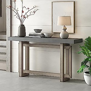 Hlcodca Contemporary Console Table with Industrial-Inspired Concrete Wood Top, Wood Legs, Extra Long Entryway Table for Entryway, Hallway, Living Room, Foyer, Corridor (Gray)