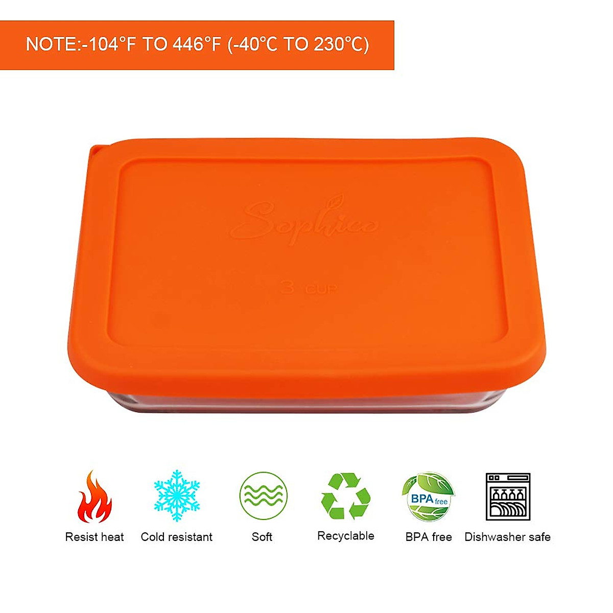 Sophico 3 Cup Rectangle Silicone Storage Cover Lids Replacement for Pyrex 7210-PC Glass Bowls, Container not Included (MIX, 4 Pack)