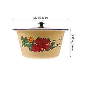 Retro Flower Enamel Stew Stockpot: Non- Stick Ceramic Coated Low Stockpot Stew Pot with Lid 16cm Quart Stockpots Soup Casserole Pasta Milk Sauce Pot for Kitchen Cooking 18CM