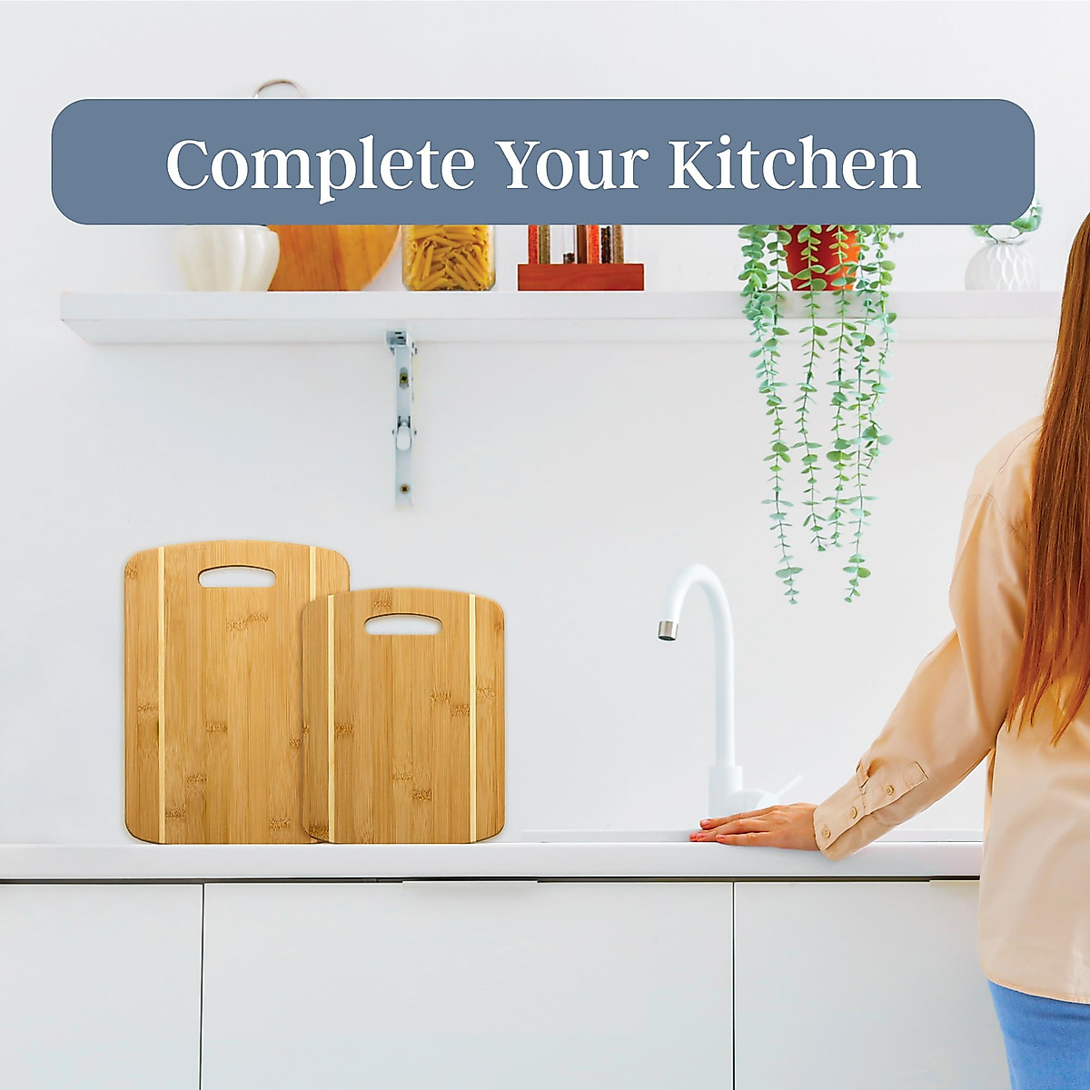 Totally Bamboo Two-Piece Striped Bamboo Cutting Board Set, 13" x 9-1/2" and 11" x 8-1/2"