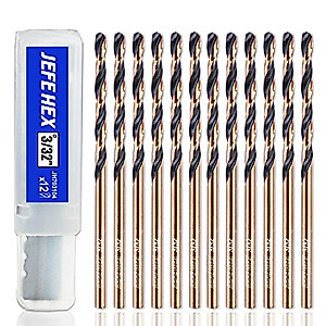 JEFE HEX 3/32 Inch HSS Jobber Length Twist Drill Bits, 135 Degree Split Point, Ideal for drilling on Steel, Copper, Wood, Plastics, Aluminum, Zinc Alloy. Drill bits for Industry, MRO and DIY Use. (Pack of 12)