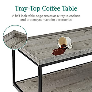 Best Choice Products 44in 2-Tier Rectangular Tray Top Coffee Table, Recessed Accent Furniture for Home w/Metal Frame, Shelf - Gray