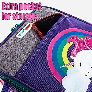 Good Gear Insulated Lunch Bag for Kids w/ Water Bottle Holder & Large Compartment, Unicorn School Girls Lunchbox, Pink/Purple