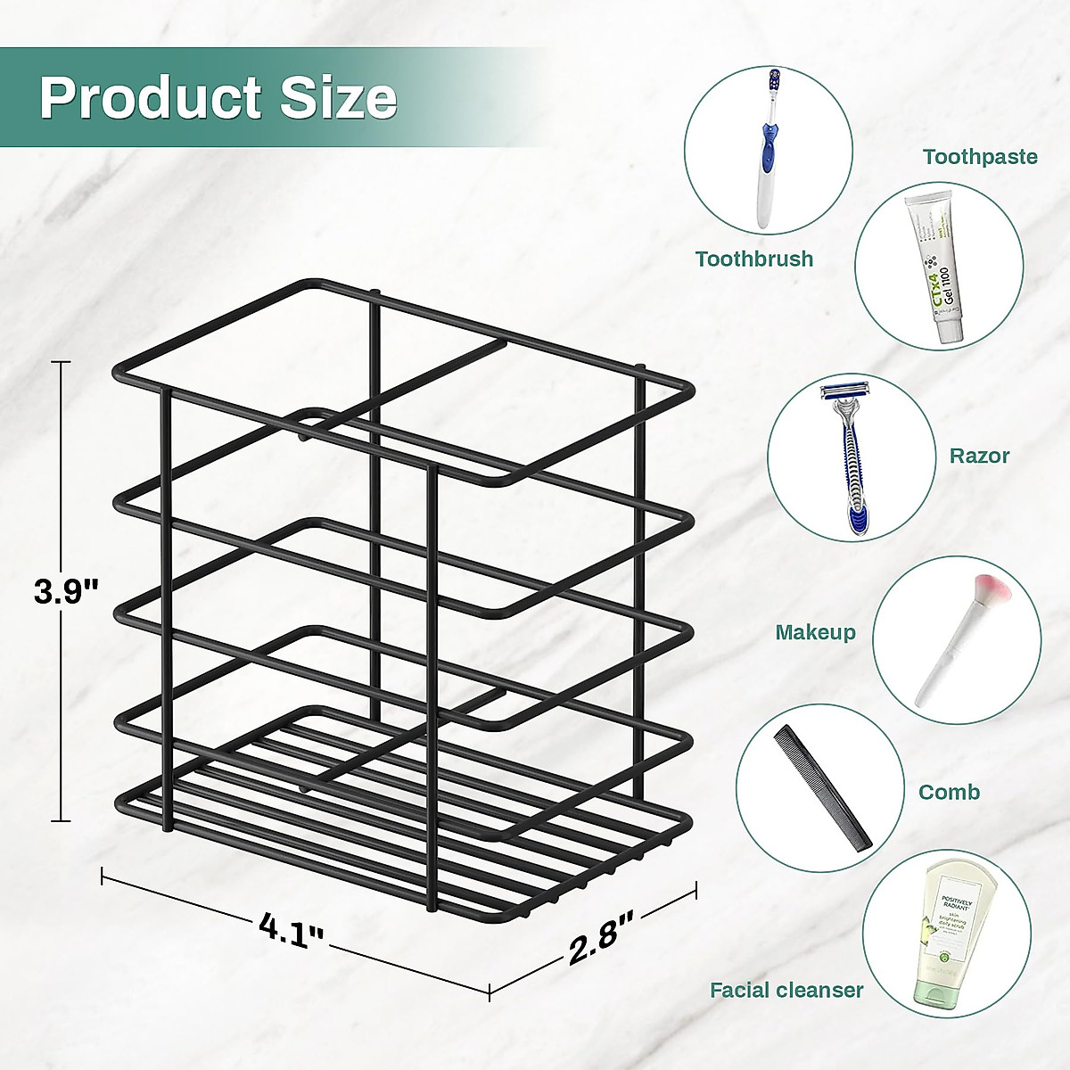 Oasiteege Adhesive Toothbrush Holder Wall Mounted, Suction Cup Toothpaste Organizer for Shower, Hanging Razor Tooth Brush Holder Storage Caddy with Drainage, Black Bathroom Accessories and Decor