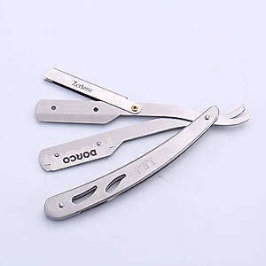 Zertone Straight Razors for Men Kit, Straight Razor with 10 Double Edge Blades - Professional and Close Shaving Straight Edge Razor - Manual Shaver with Barber Razor Blade (Silver)