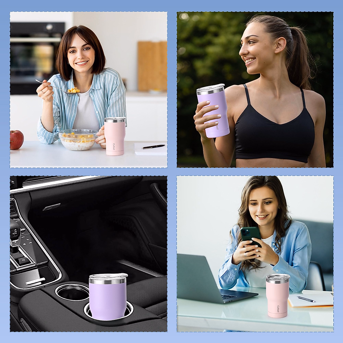 Cutiset 12oz Coffee Tumbler, 2 Pack Insulated Tumblers Bulk,Dishwasher Safe, Iced/Thermo Coffee Mug Cup Gifts for Women Men Couples Car Party Office…