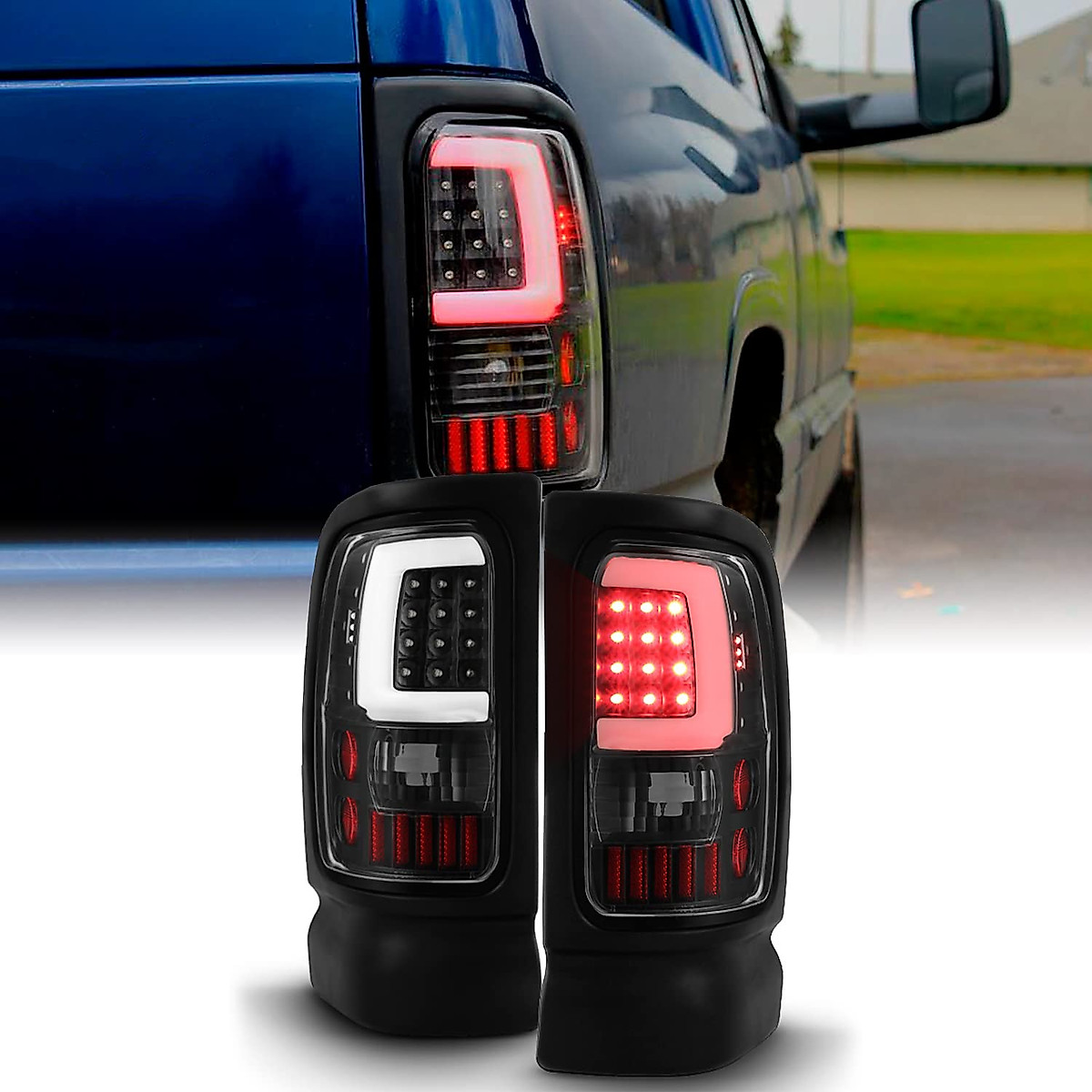 AKKON - For 1994-2001 Dodge Ram 1500 2500 3500 Black LED Tube Tail Lights Lamps (Driver + Passenger) Pair