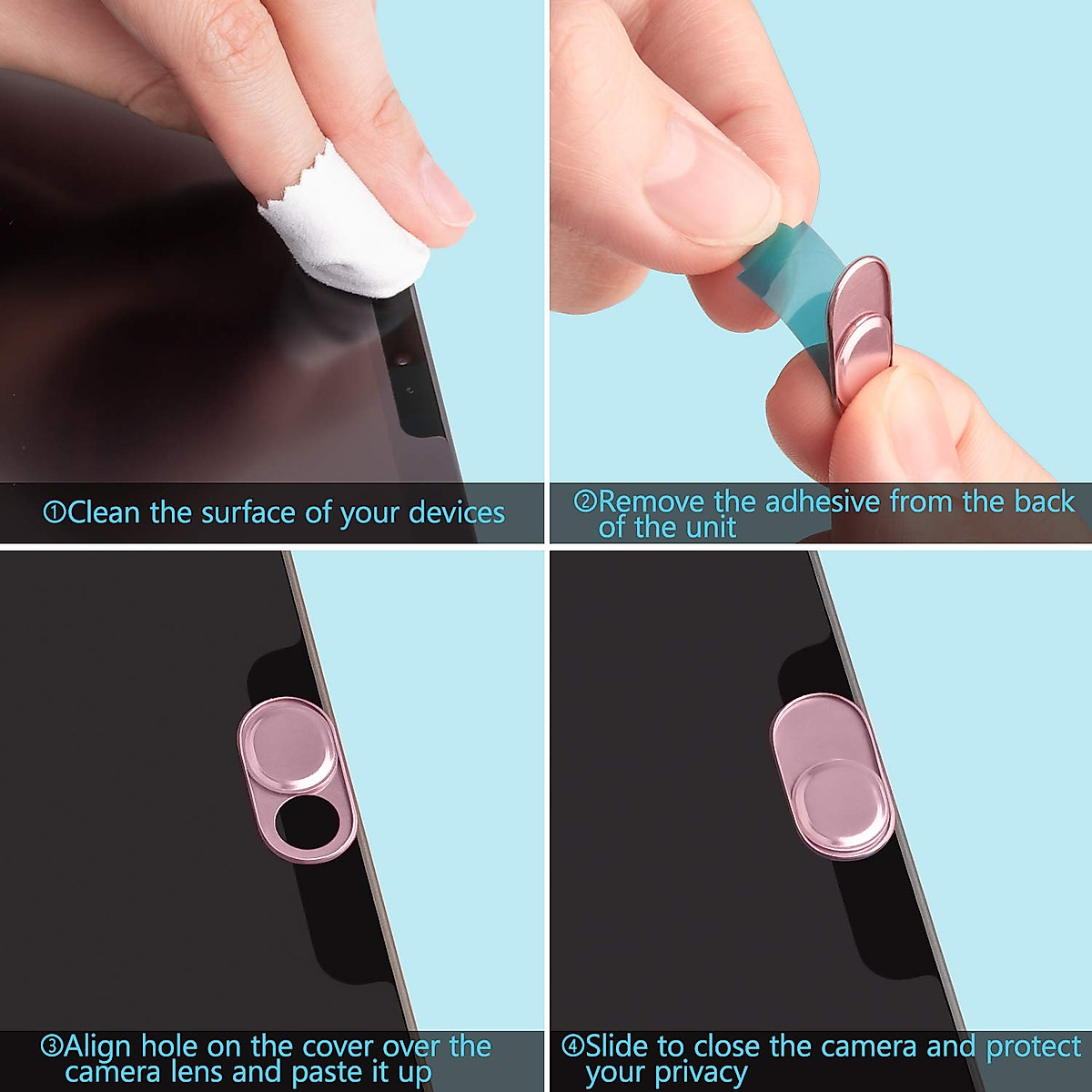 Webcam Cover Slide, 0.027-Inch Ultra-Thin Metal Camera Cover for MacBook Pro, iMac, Laptop, PC, iPad, iPhone, Smartphone, Macbook Accessories Protect Your Visual Privacy (Black/Pink/Silver-3 Pack)