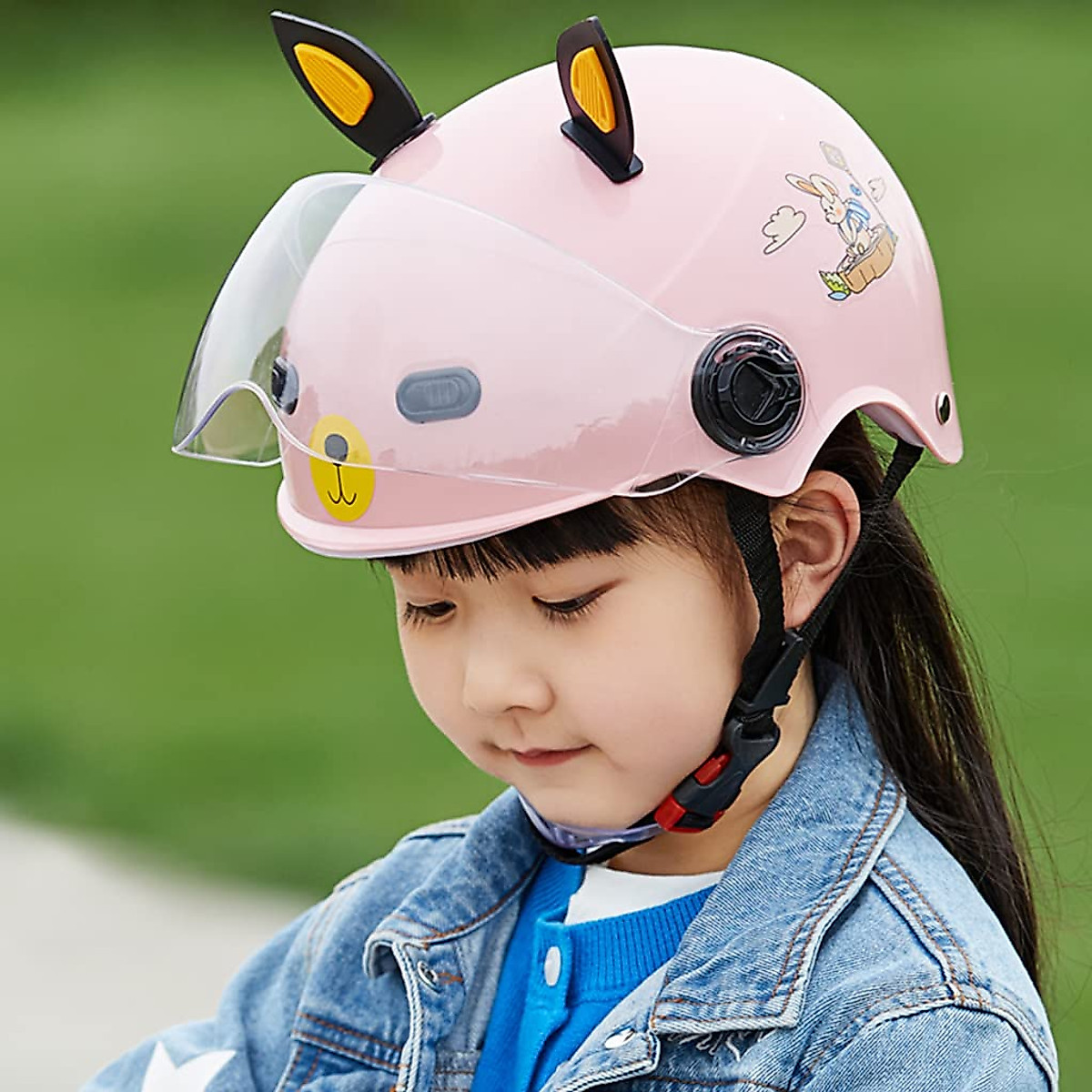 Cute Kids Motorcycle Half Helmet with Cat Ears, Child Ultra-Thin Half Shell Motorcycle Open Face Helmet Youth Moped Cap for 2-14 Years Old ATV Cruiser Scooter Helmet DOT Approved-B||54-60CM
