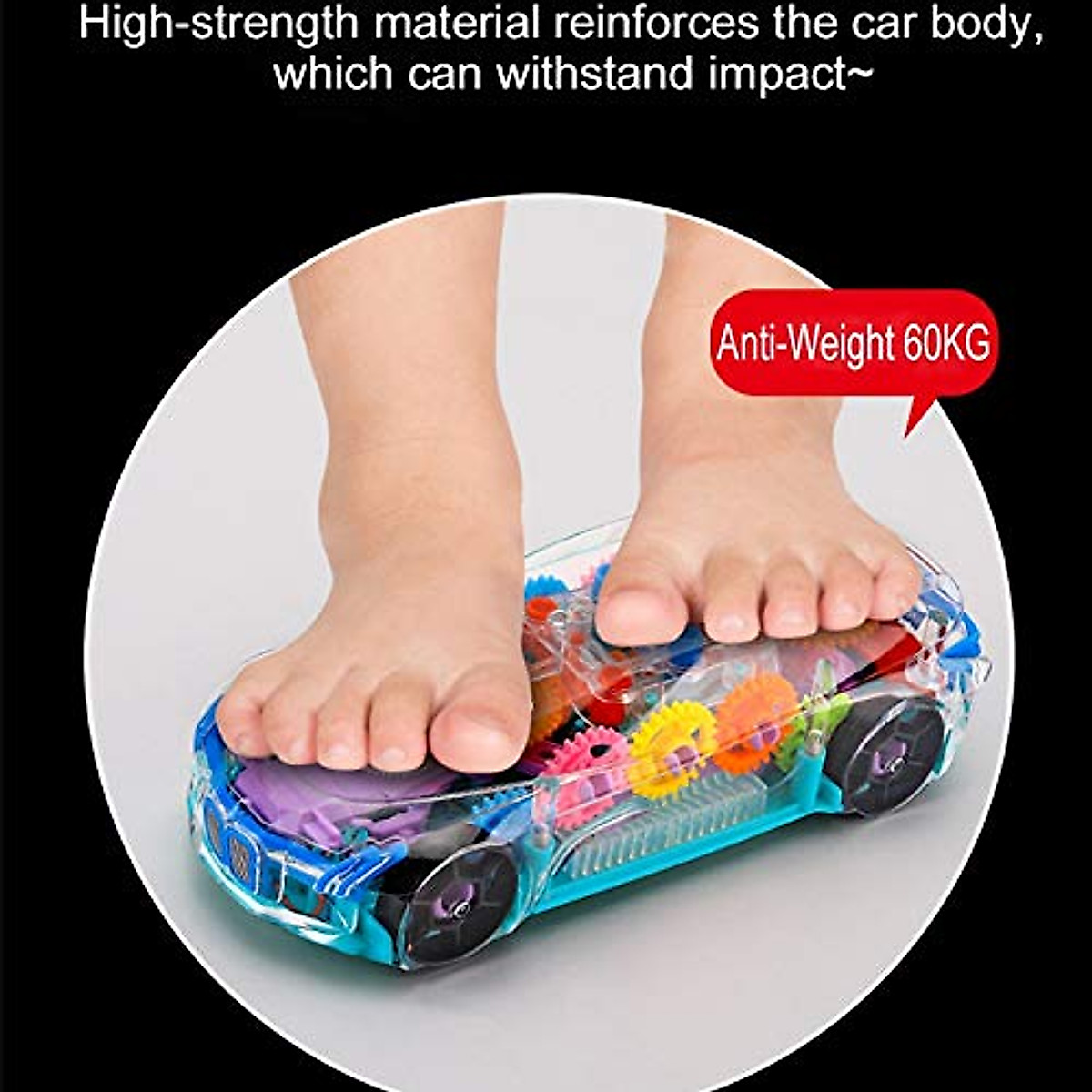 New Concept Transparent Mechanical Gear Toy Musical Car,Early Educational Learning Race Cars,Baby Car Toy with Automatic Steering,Universal Driving Color Lights Flashing Electric Toddler Car
