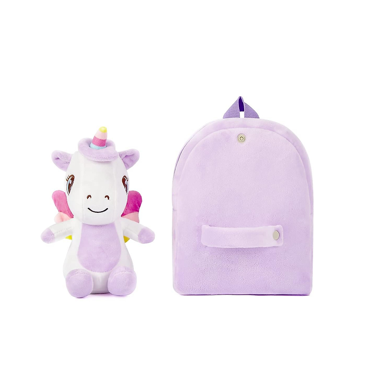 NICE CHOICE Toddler Unicorn Plush Backpack with Toys Dolls for Boys and Girls for Preschool Kindergarten Birthday Gifts (Purple Unicorn)