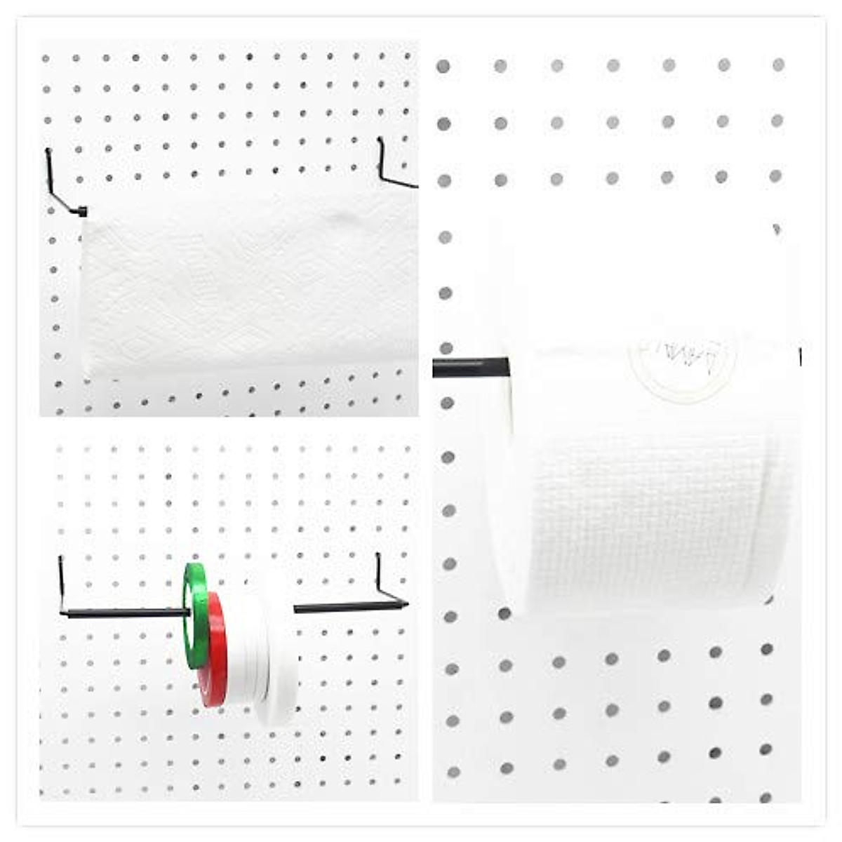 Paper Towel Holder for Pegboard, Extendable, Fit Any Standard Pegboard, Pegboard Organization Accessory Hook for Workshop, Garage, Kitchen, Laundry Room, Bathroom 4 Packs, Black (4 PCS)
