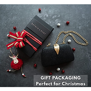 Before & Ever Women's Small Black Sparkle Clutch, Evening Handbag for Women - Formal Crossbody Purse