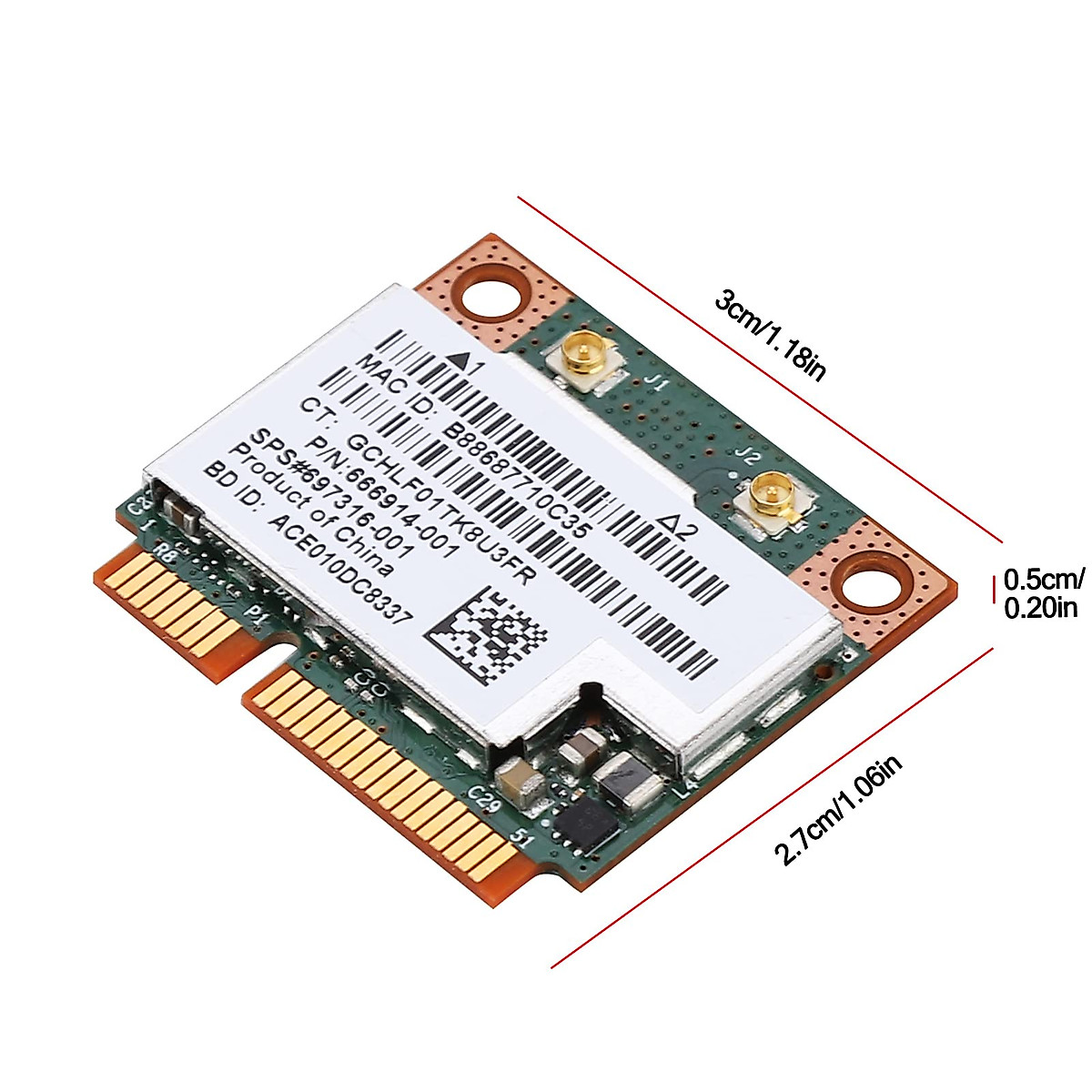 Mini PC-E Wireless Network Card,Bluetooth 4.0 300Mbps 2.4 and 5 GHz Dual-Band PCI-E Wireless LAN Card,Suitable for Broadcom BCM943228HMB,Suitable for Windows 2000/XP/VISTA/7