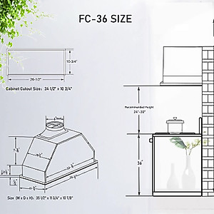 EALLMALL Range Hood Insert 36 Inch, 700 CFM Range Hood Insert, Ducted/Ductless Convertible Vent Hood Insert, Ultra-quiet Insert Range Hood, Hood Range Insert, Stainless Steel Range Hood, FC-36