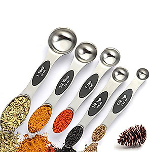 MEBOK Measuring Spoons,18/10 Stainless Steel Set Of 5 Double Sided Magnetic Baking and Cooking Kitchen Set for Weighing Liquid and Dry Ingredients