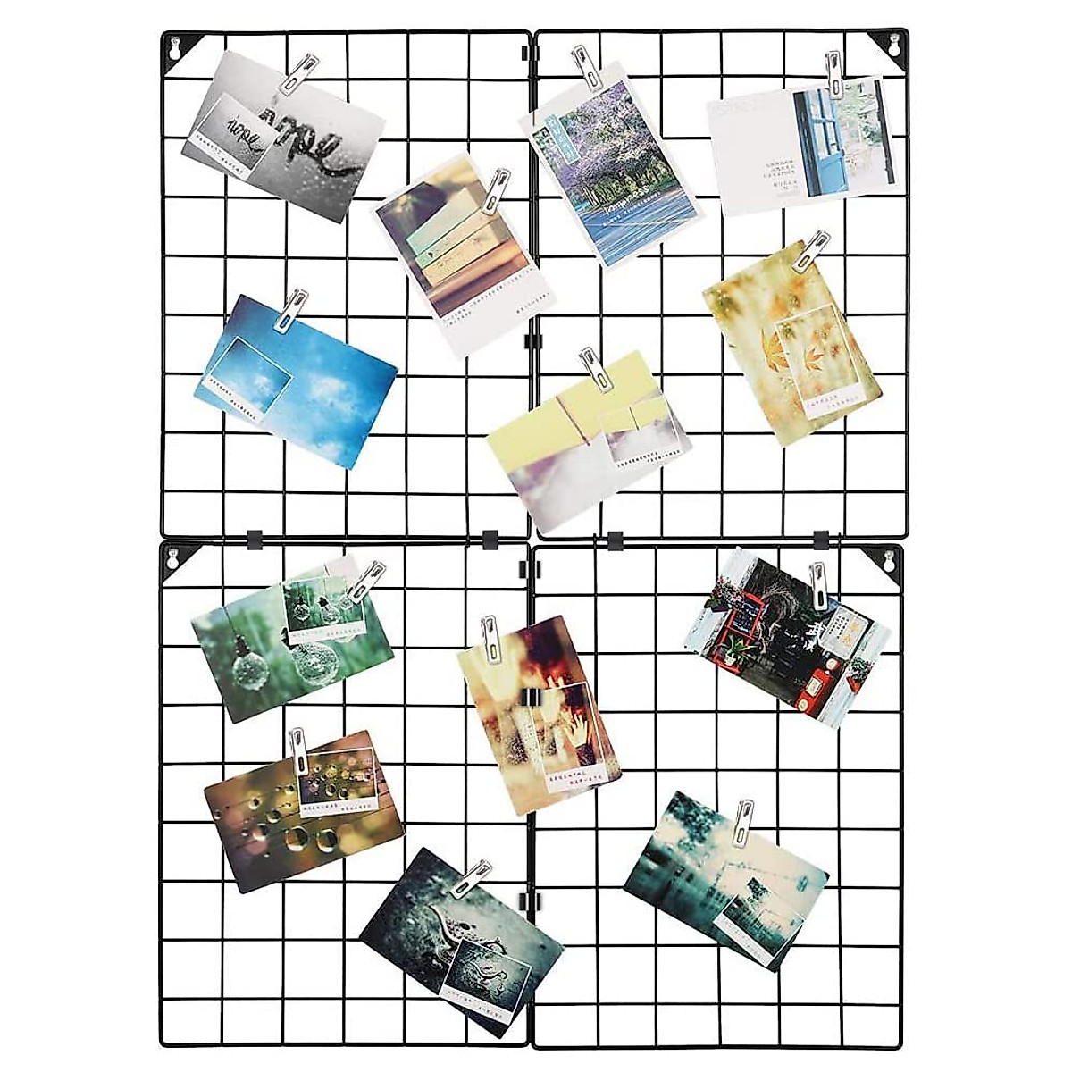 NEX Wall Grid Panel with Grid Baskets, Wire Wall Grid, Photo Picture Display, Memo Board, Wall DIY Decor Storage Organizer, 32.68'' x 23.82''