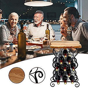 WELLAND Wine Rack End Table, Freestanding Small Wine Console Table, 13 Bottles Rustic Wine Stand Storage Organizer Display Rack | Metal & Natural Edge Cedar Wood Top | 13.8" W x 7.3" D x 20.1" H