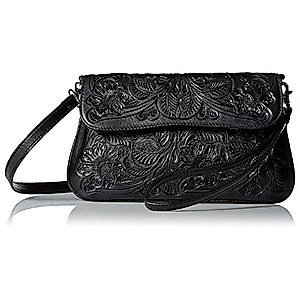 Mauzari Women's Hand Tooled Leather Crossbody Bag (Obsidian)