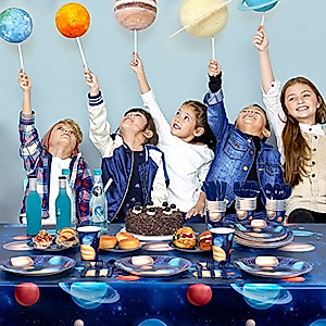 DECORLIFE Space Themed Party Supplies Serves 24, Space Party Plates, Napkins, Forks for Boys Birthday, Outer Space/Planet/Solar System Parties, 96 PCS