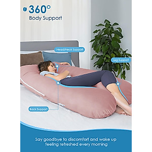 QUEEN ROSE Pregnancy Pillows for Sleeping, Cooling U Shaped Body Pillow, Maternity Pillow for Pregnant Women with Silky Soft Cover, Pink