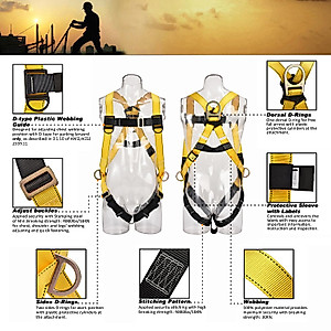 WELKFORDER 3D-Ring Industrial Fall Protection Safety Harness ANSI/ASSE Z359.11-2021 Compliant Full Body Personal Protection Equipment 3-Point Adjustment Universal 310 lbs