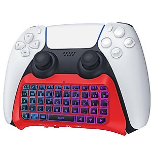 TiMOVO Multi-Color RGB Backlight Keyboard for PS5 Controller, Wireless Bluetooth Keypad Chatpad for PlayStation 5 Controller, Mini PS5 Game Keyboard Built-in Speaker with 3.5mm Audio Jack, Red