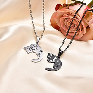 Matching Necklace for Couples, Personalized Yin Yang Pet Cat Pendant Necklace, Boyfriend and Girlfriend Promise Couples Necklaces for Him and Her, Relationship Jewelry Gift for Couples Best Friends