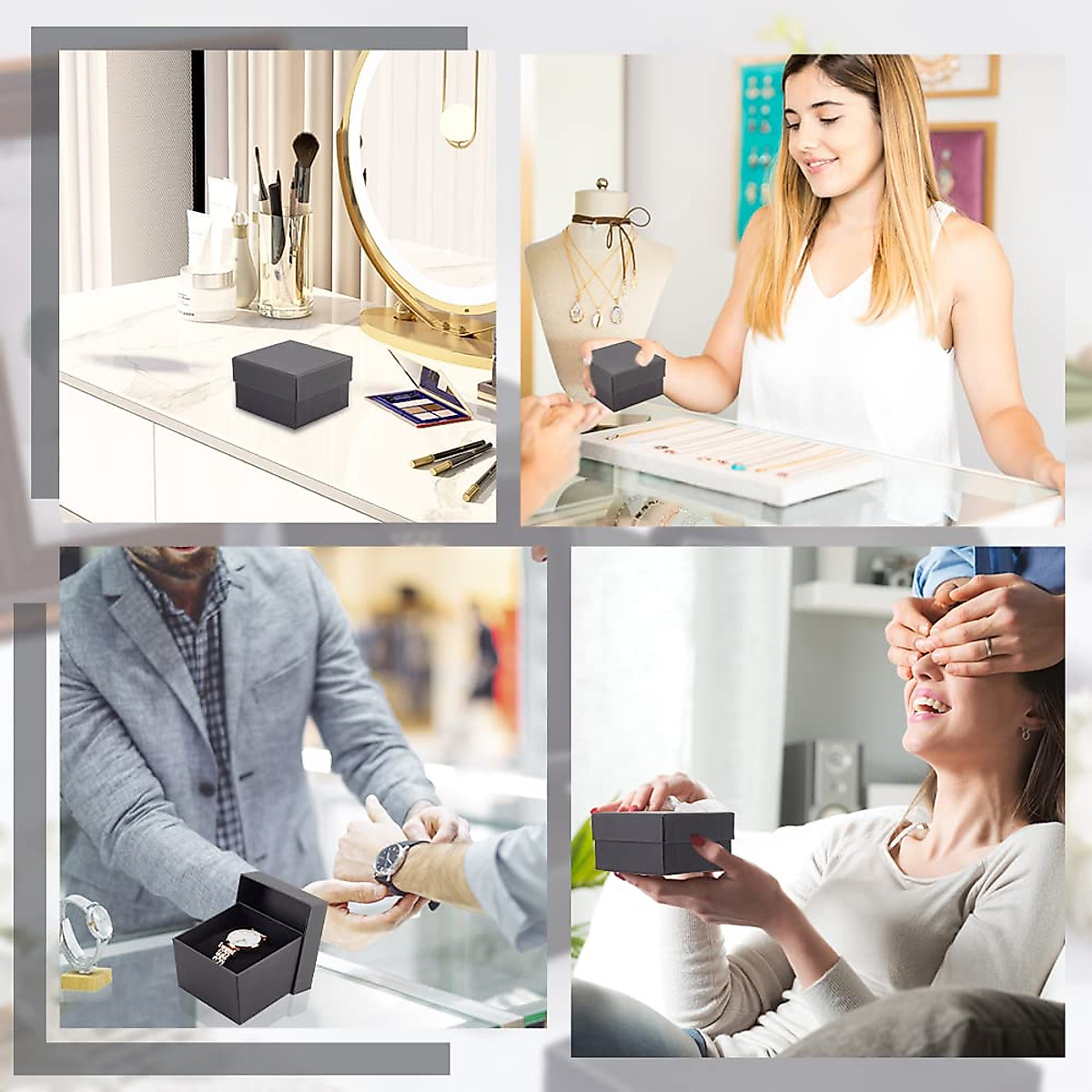 BENECREAT 6 Pack Kraft Square Cardboard Present Gift Boxes for Bangle Wrist Watch and Other Jewelry Set - 3.5x3.5x2 Inches