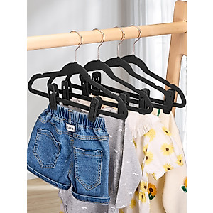 COZYMOOD Velvet Hanger Clips for Pants 24 Pack, Durable Clothes Hanger Clips for Velvet Hangers, Multi-Purpose Velvet Clips for Hangers, Black Velvet Hanger Clips for Baby Clothes