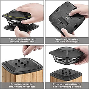 SMY Lighting Solar Post Lights Outdoor 2 Modes LED Solar Fence Cap Light for 4x4 5x5 6x6 Posts Deck Patio Garden Decoration Warm White/Cool White Lighting Black (4 Pack)