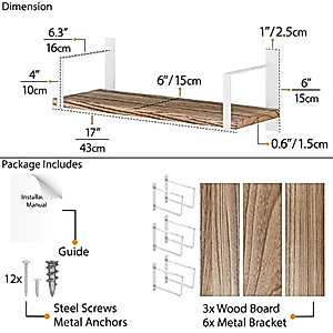 Wallniture Toledo 17"x6" Floating Shelves for Wall Storage, Wall Shelf for Living Room, Bathroom Organization, Bedroom, Office & Kitchen Shelves Burnt Finish Set of 3