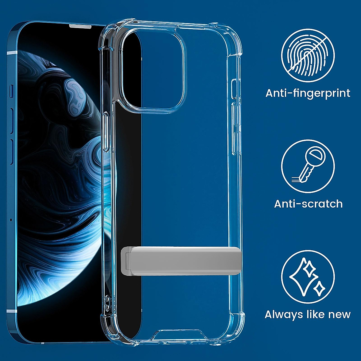 Design for iPhone 13 Mini Case with Stand, [Vertical ＆ Horizontal Supports] Clear Slim Hard Protective Cover Anti-Scratch Shockproof Phone Case for iPhone 13 Mini - Clear