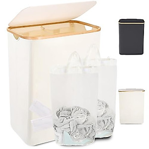 Laundry Hamper 2 Section, 160L Extra Large Laundry Basket with Lid, Double Hampers with 2 Removable Bags for Bathroom, Bedroom, Home, Toy Organizer, Beige