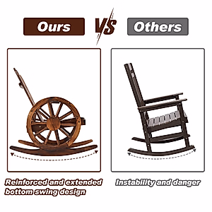 Spurgehom 3 Pieces Outdoor Wood Rocking Chair Set, 2 Patio Decor Yard Glider Rocking Chairs with 1 Side Table, Adirondack Rocking Chair for Porch Lawn Garden Balcony Poolside, Brown