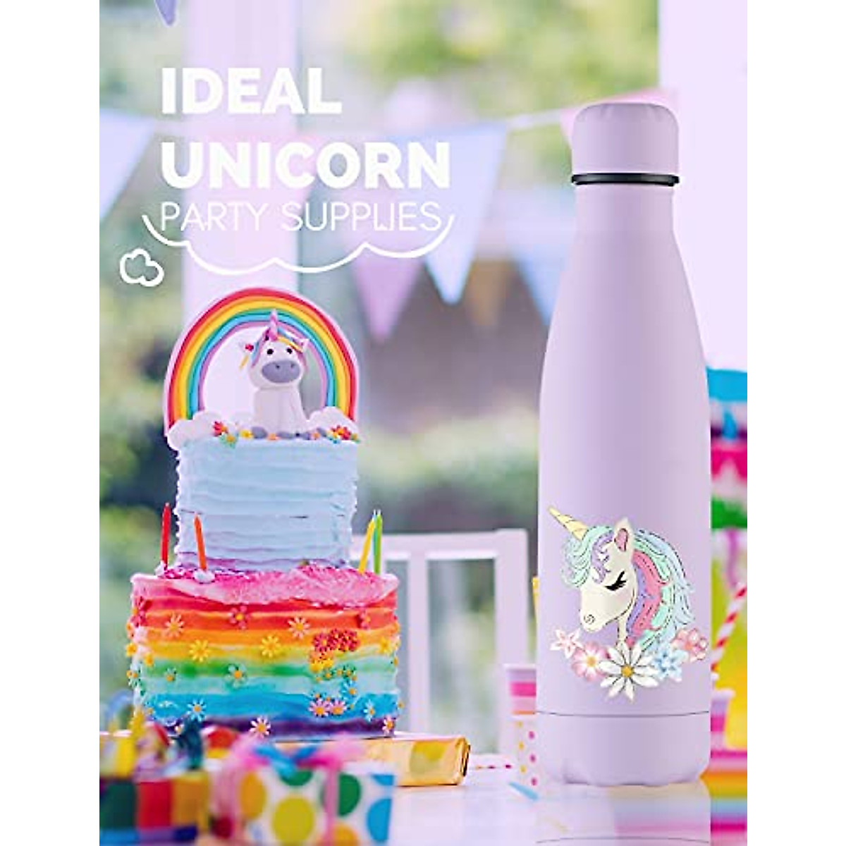 Onebttl Unicorn Gifts, Unicorn Party Supplies, Stainless Steel Water Bottle, Kids Water bottle 17oz/500ml Double Wall Vacuum Insulated Thermo Bottle PURPLE FLOWER