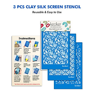 Silk Screen Stencils for Polymer Clay, 3 PCS Reusable Silkscreen Print Kit,for Printing on Clay & Other Jewelry Clay Earrings Decoration, Each 6" X 3.8"