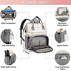LOVEVOOK Laptop Backpack Purse for Women, 18 Inch Computer Business Stylish Backpacks, Doctor Nurse Bags for Work, Casual Daypack Backpack with USB Port, White-Grey