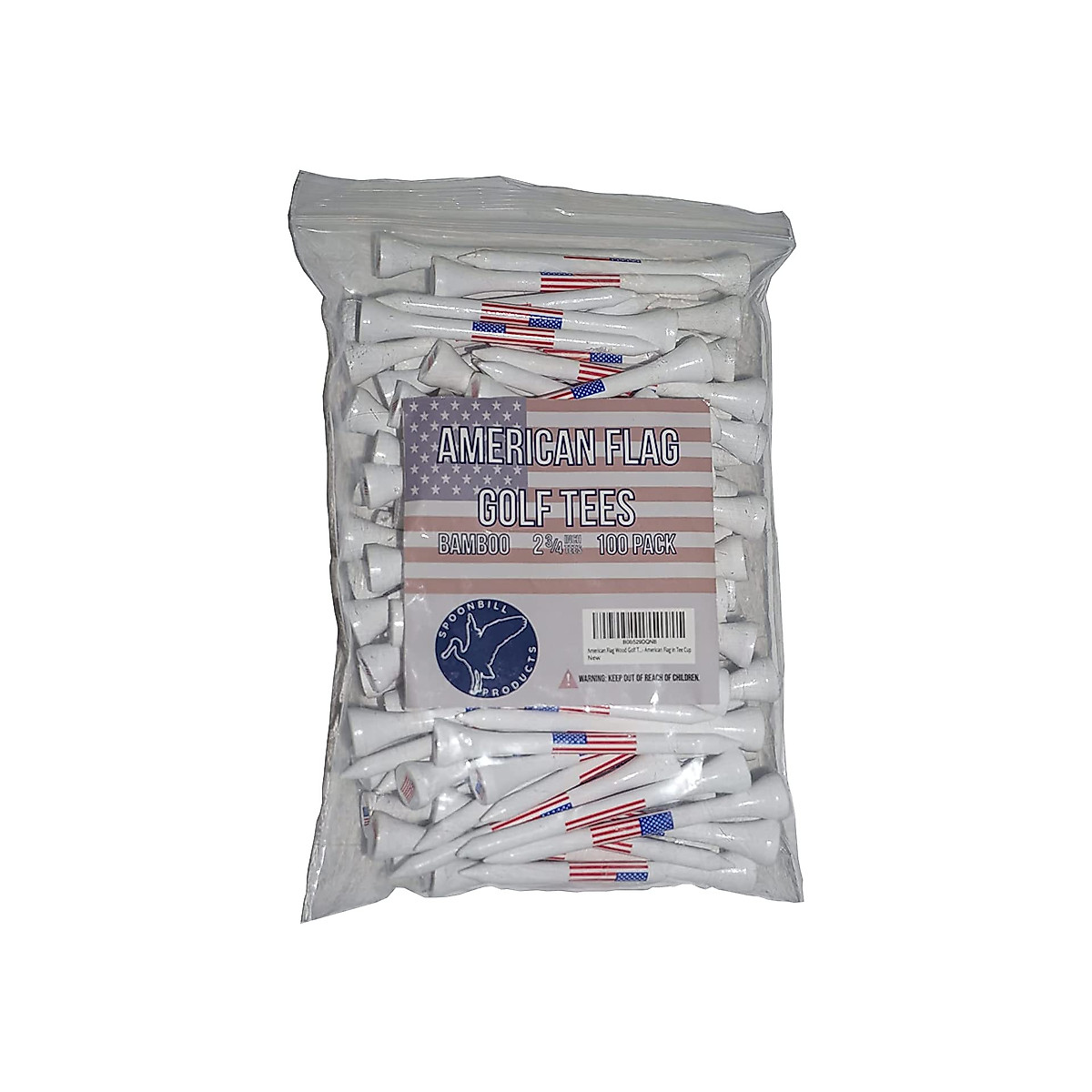 American Flag Wood Golf Tees - 2 3/4 inch 100 tees per Pack - USA Golf Tees - Red, White, and Blue - American Flag in Tee Cup - Value Pack - Custom Design - Golf Essentials -