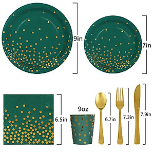 175Pcs Green Plates and Napkins Party Supplies, Green and Gold Party Decorations for Party, Birthday Graduation Party Decorations Serve 25