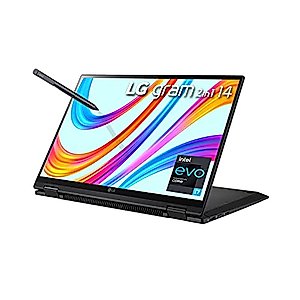 LG Gram 14T90P - 14" WUXGA (1920x1200) 2-in-1 Lightweight Touch Display Laptop, Intel evo with 11th gen Core i7 1165G7 CPU, 16GB RAM, 1TB SSD, 24.5 Hours Battery, Thunderbolt 4, Black - 2021